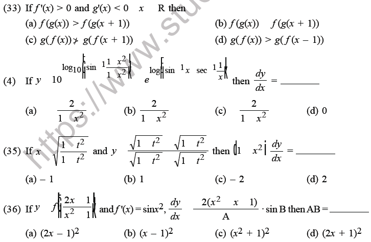 JEE Mathematics Application of Derivatives MCQs Set D with Answers
